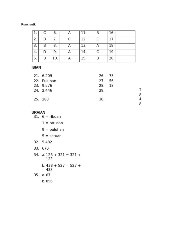 Isian: Kunci MTK | PDF