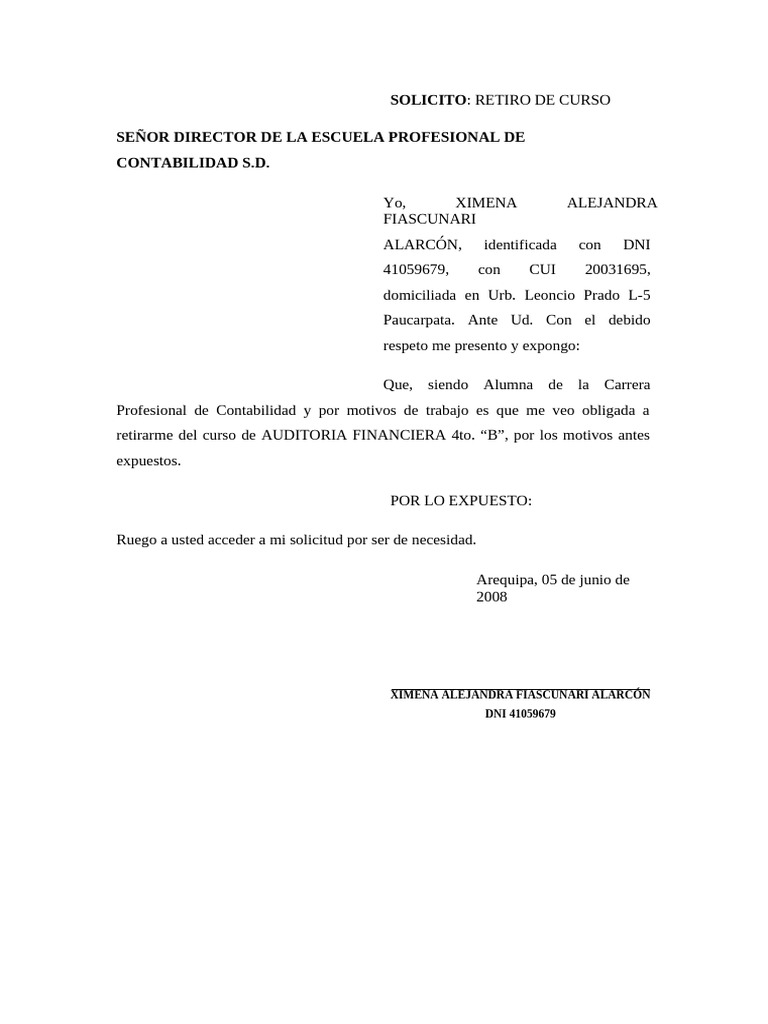 Solicitud N 42 - Retiro de Curso | PDF