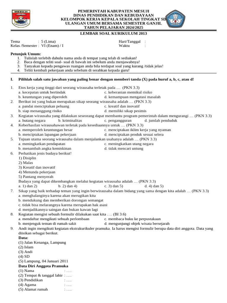 Soal PAS Kelas 6 Tema 5 2023 (Fix) | PDF