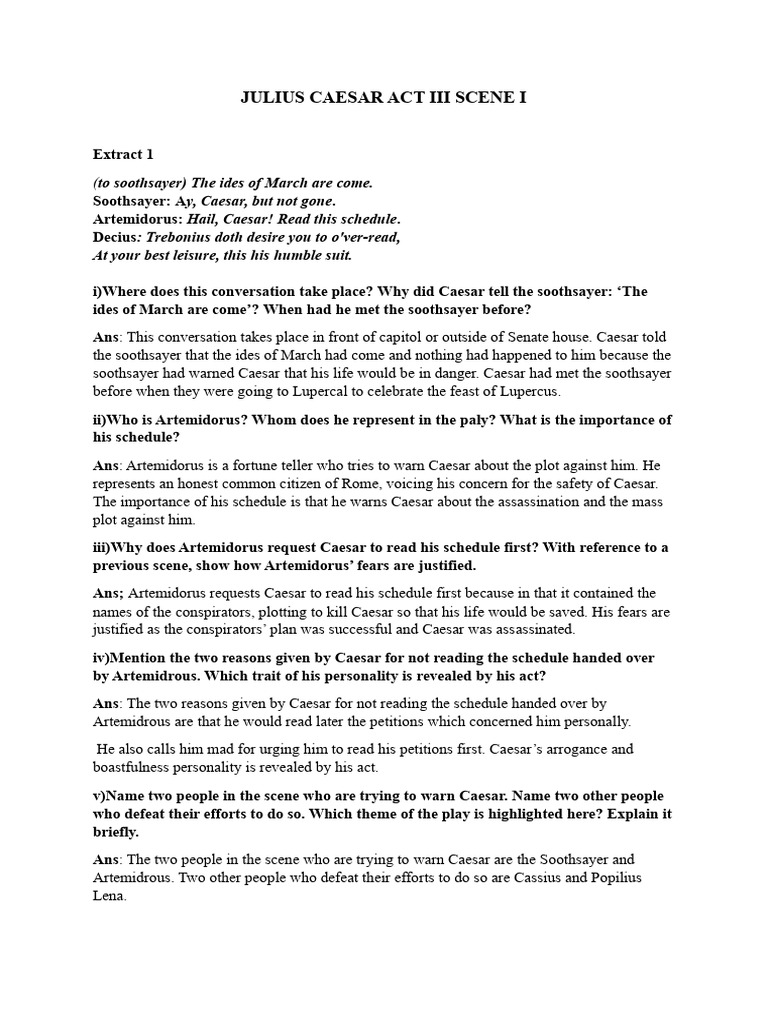 Julius Caesar Act 1 Scene 3 Question and Answers | PDF | Julius Caesar ...