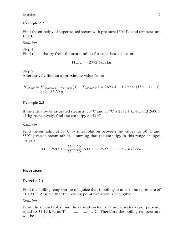 Exercises of Tables Steam | PDF | Steam | Enthalpy