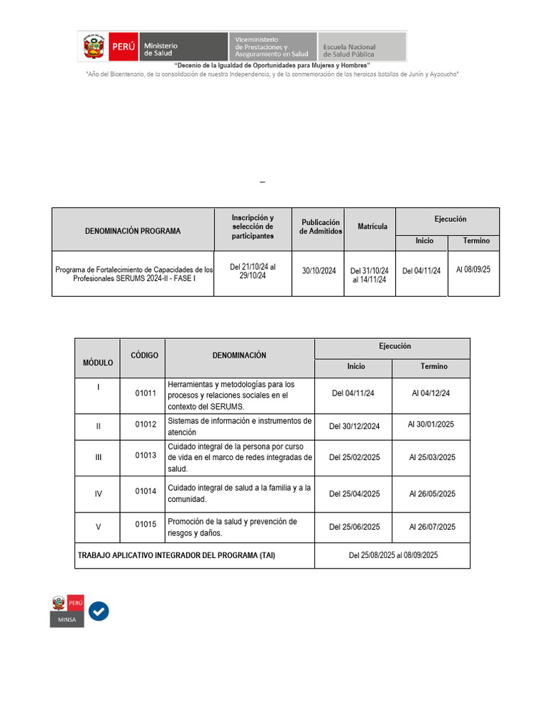 Anexo Cronograma Del Programa de Fortalecimiento de Capacidades de Los Serum | PDF