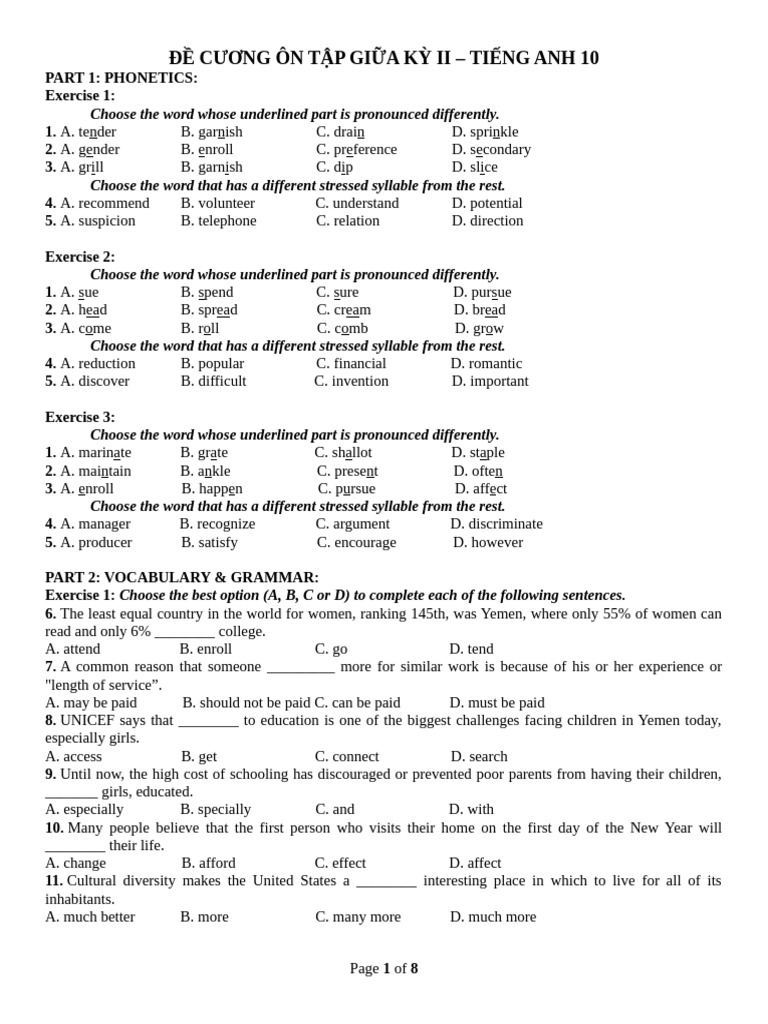 Đề Cương Giữ Kỳ 2 TA10 (23-24) | PDF | Social Science | Language Arts & Discipline