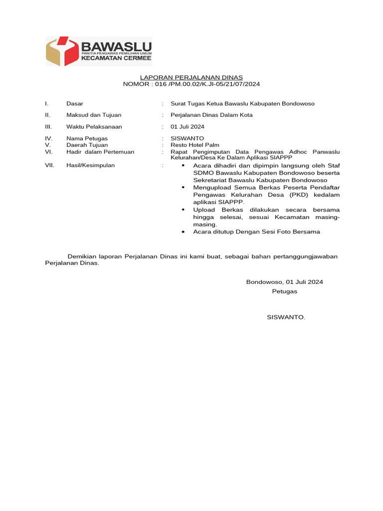 Contoh Lap Hasil SPPD | PDF