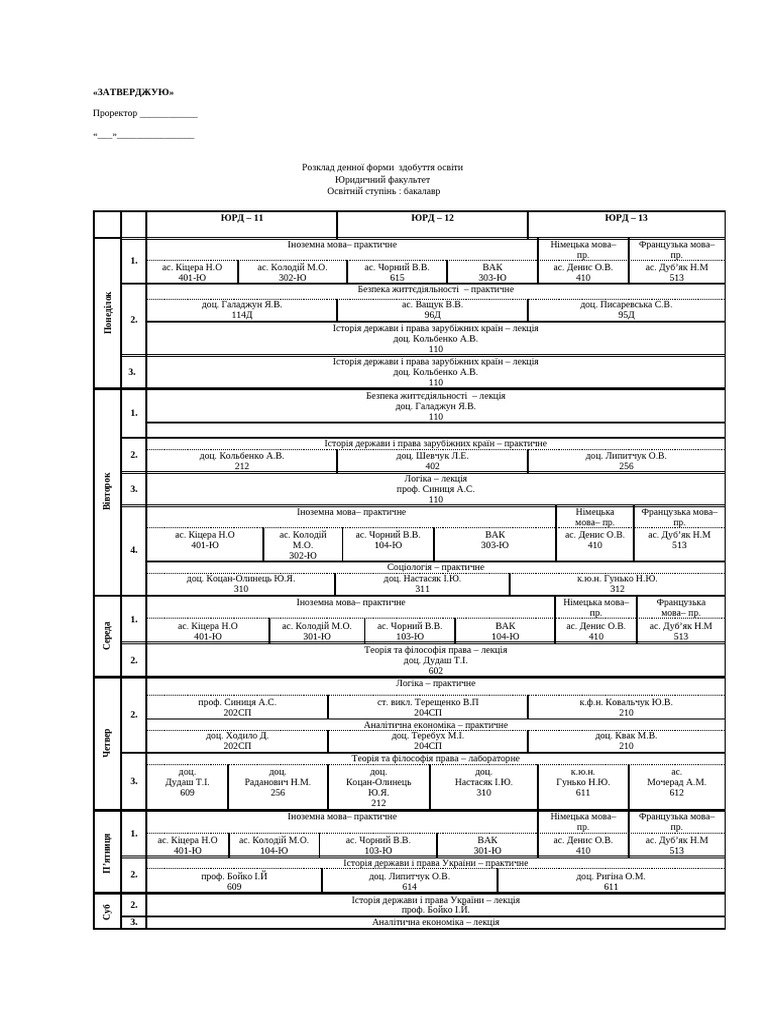 Rozklad 1 Kurs 2024 Semestr 1 | PDF
