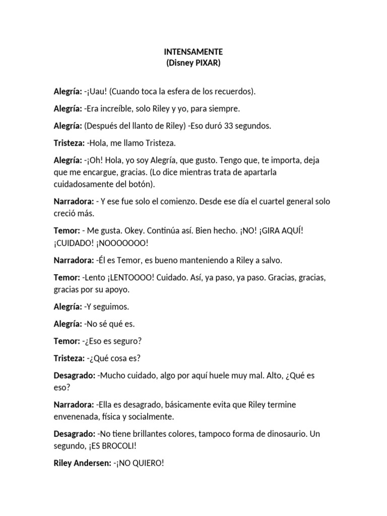 Diálogo de emociones en Intensamente | PDF | Hogar, jardinería y bricolaje
