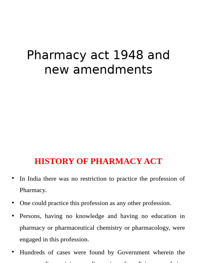 Pharmacy Act 1948: Amendments & Impact | PDF | Pharmacy | Pharmacist