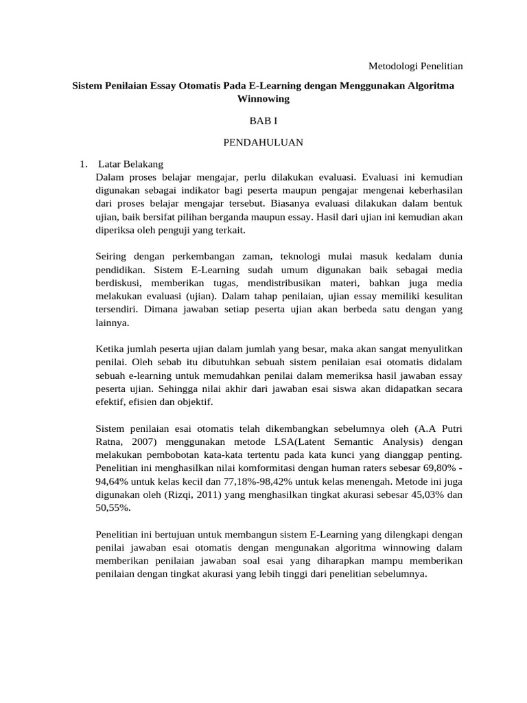 Sistem Penilaian Essay Otomatis Pada E-Learning Dengan Menggunakan ...
