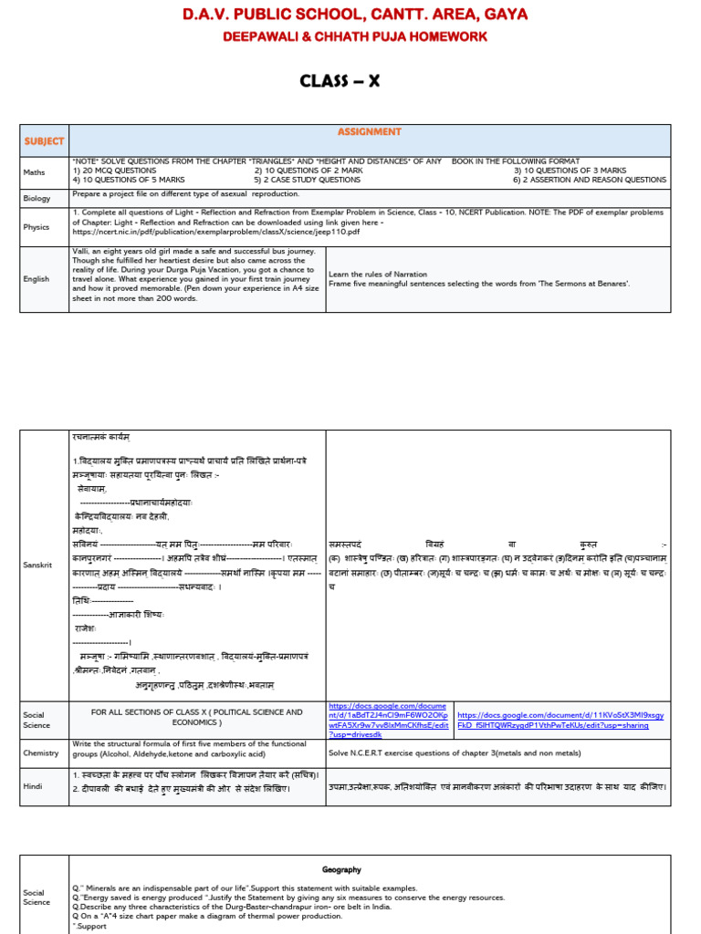 Assignment Class-X | PDF | Science & Mathematics