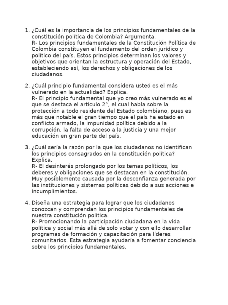 Principios Fundamentales de la Constitución Colombiana | PDF