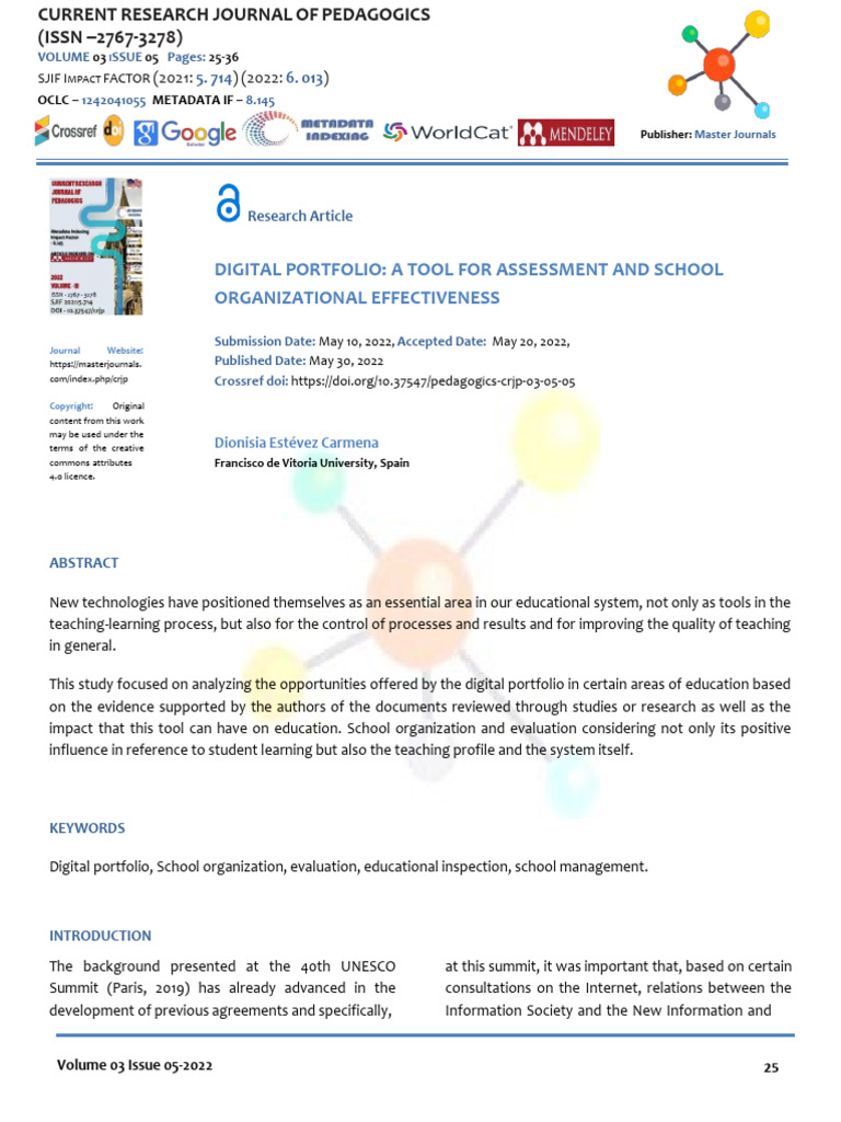 Digital Portfolio A Tool For Assessment | PDF | Evaluation | Methodology