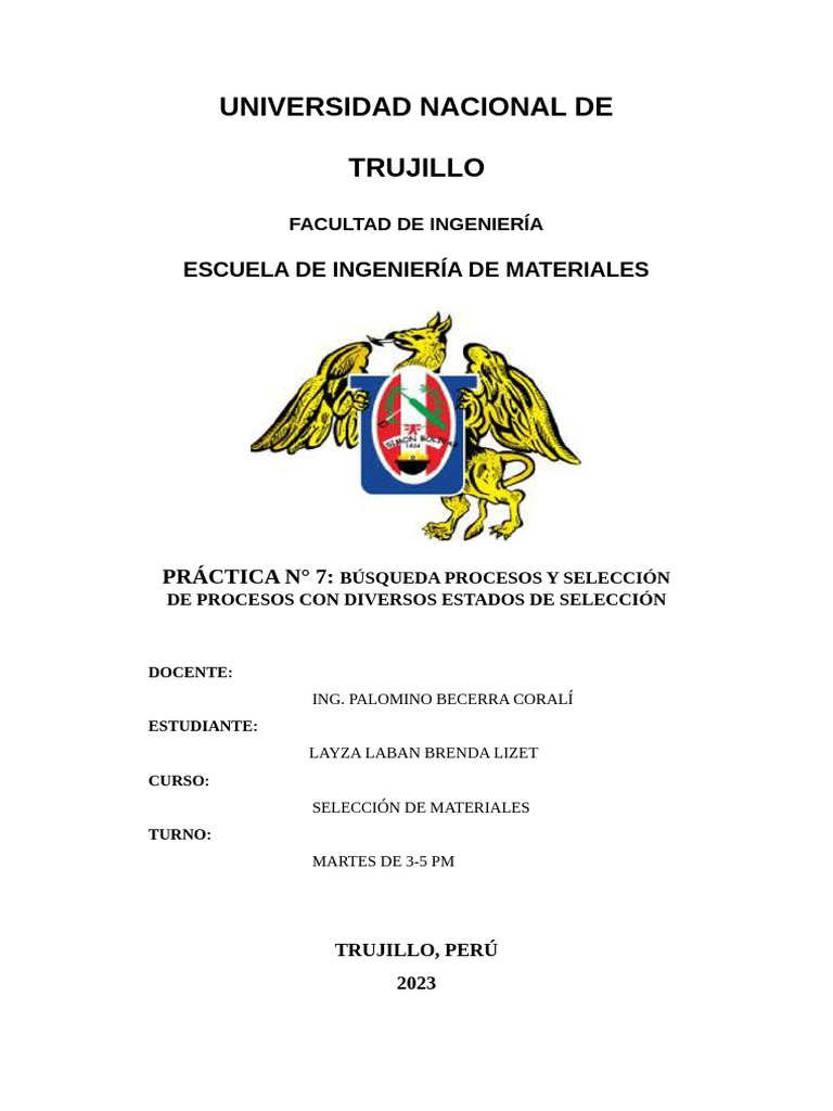 Practica #7-Layza Laban | PDF | Materiales | Sector secundario de la ...