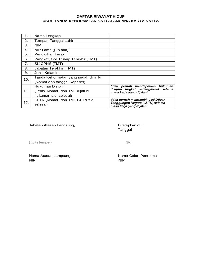 Format Daftar Riwayat Hidup Resmi | PDF