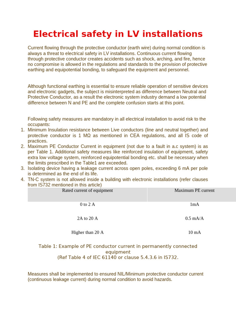 LV Electrical Safety and Earthing | PDF | Electrical Wiring ...