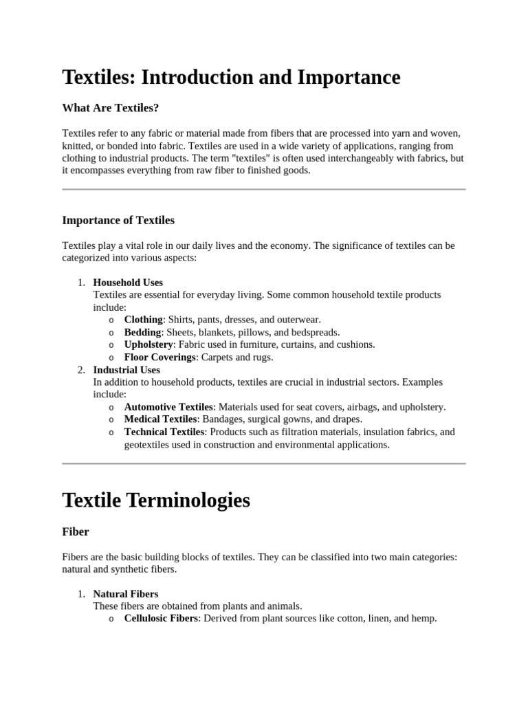 Importance of Textiles | PDF | Textiles | Fibers