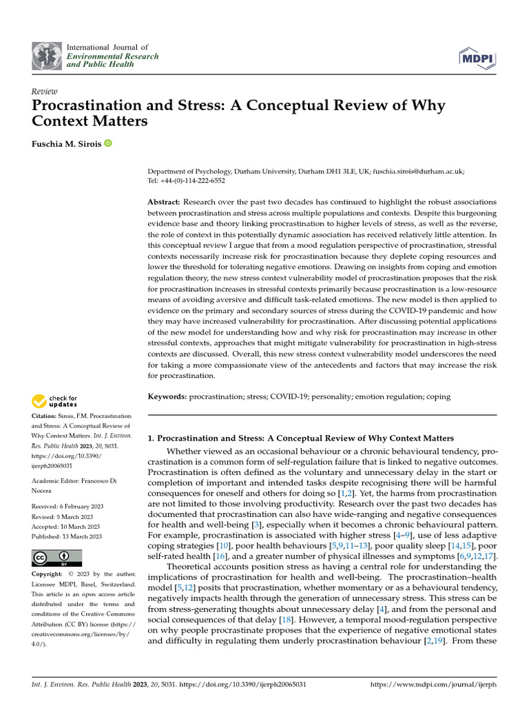 AB #3 Procrastination and Stress - A Conceptual Review of Why Context Matters | PDF | Stress ...