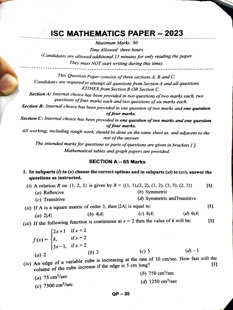 ISC Class 12 Maths Paper 2 | PDF | Mathematical Objects | Algebra