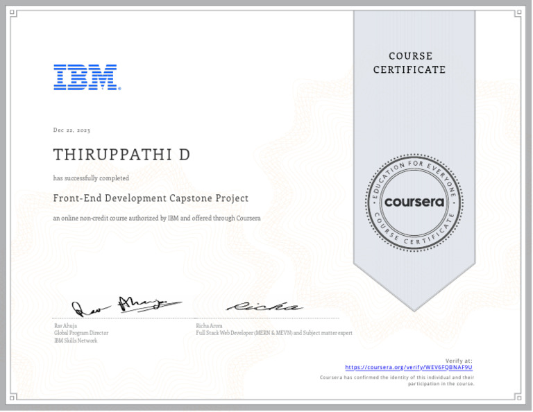 IBM Front-End Development Certificate | PDF