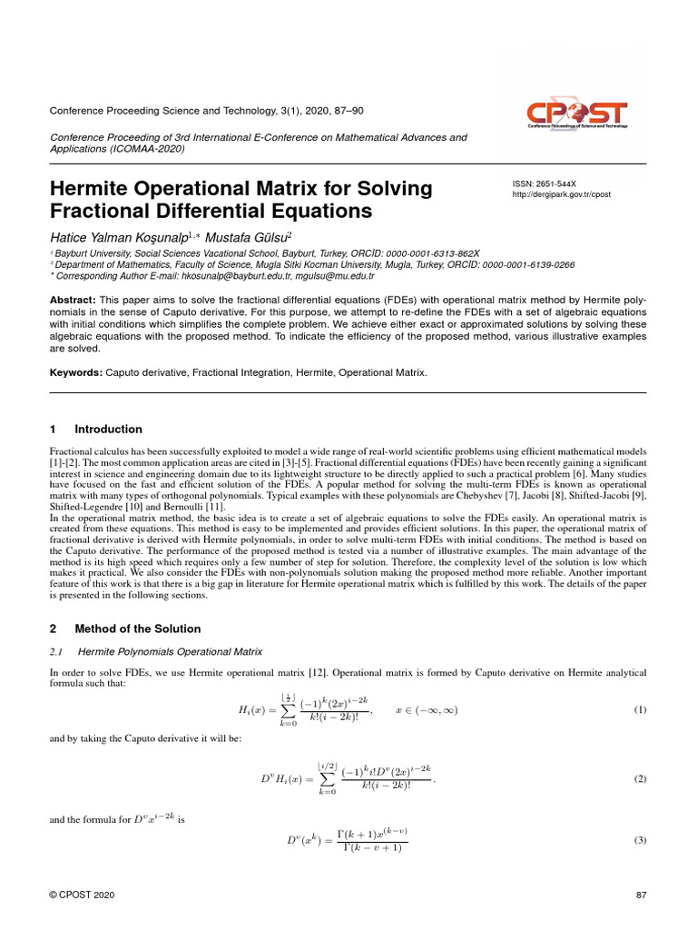 Hermite Operational Matrix For Solving Fractional Differential ...