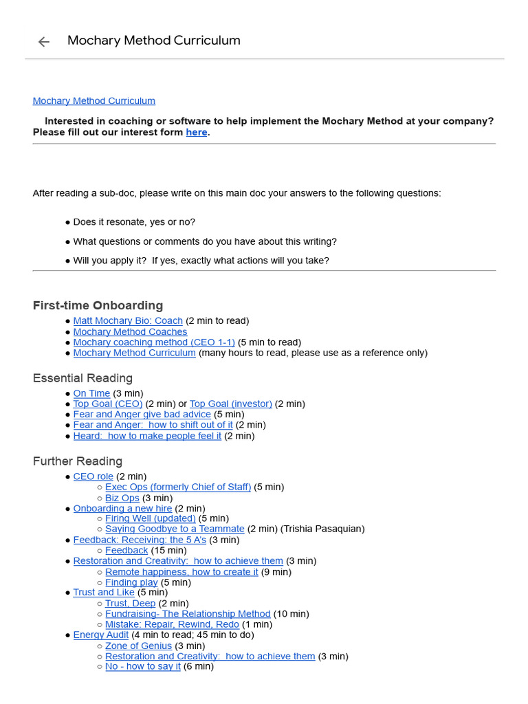 Mochary Method Curriculum | PDF | Psychology