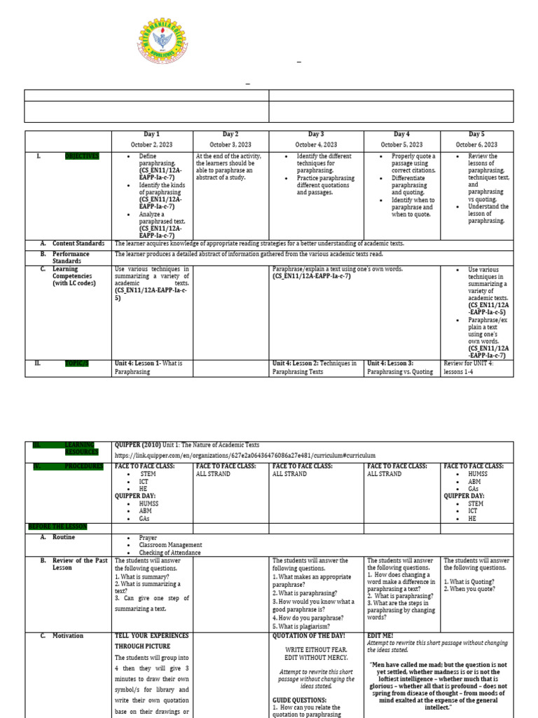 Sample Lesson Plan For SHS | PDF | Adverb | Verb