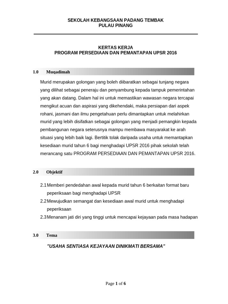 Kertas Kerja Program Motivasi Tahun 6-1-70 | PDF