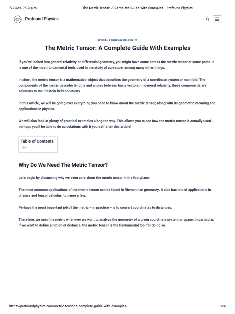 The Metric Tensor - A Complete Guide With Examples - Profound Physics ...