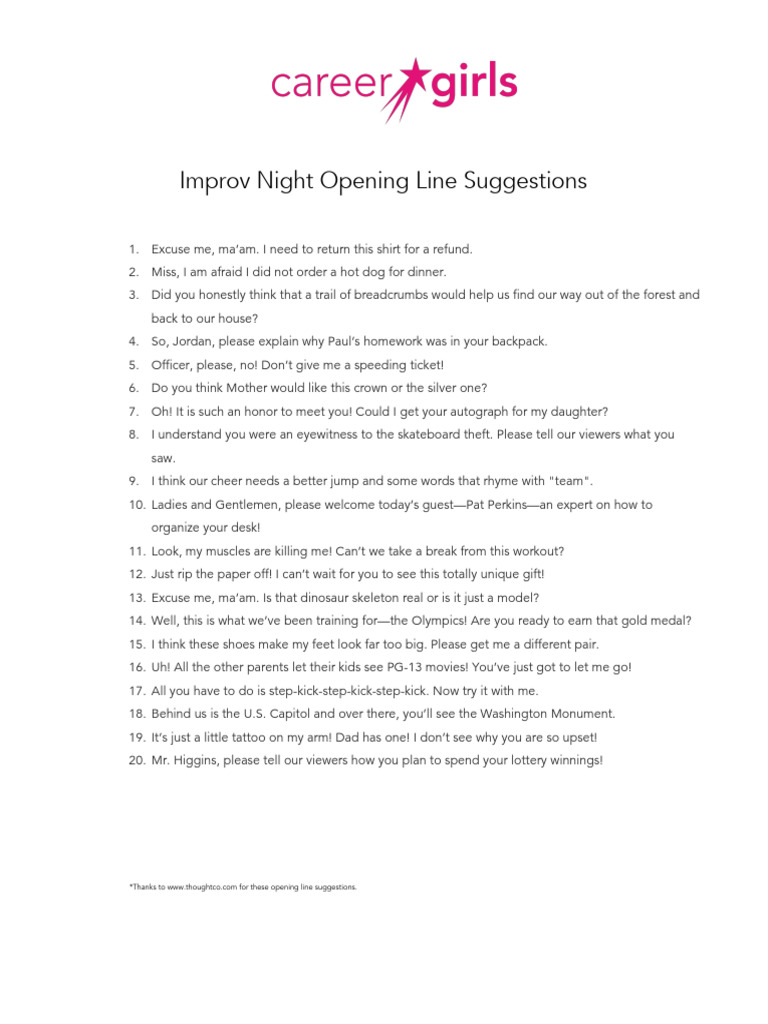 Improv Night Opening Line Printable | PDF