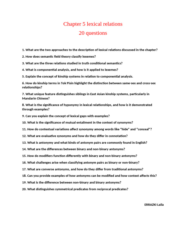 Chapter 5 Lexical Relation JUST Q | PDF