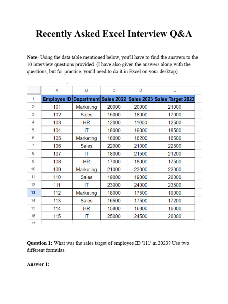 Excel Interview Questions and Solutions | PDF | Data Management | Data