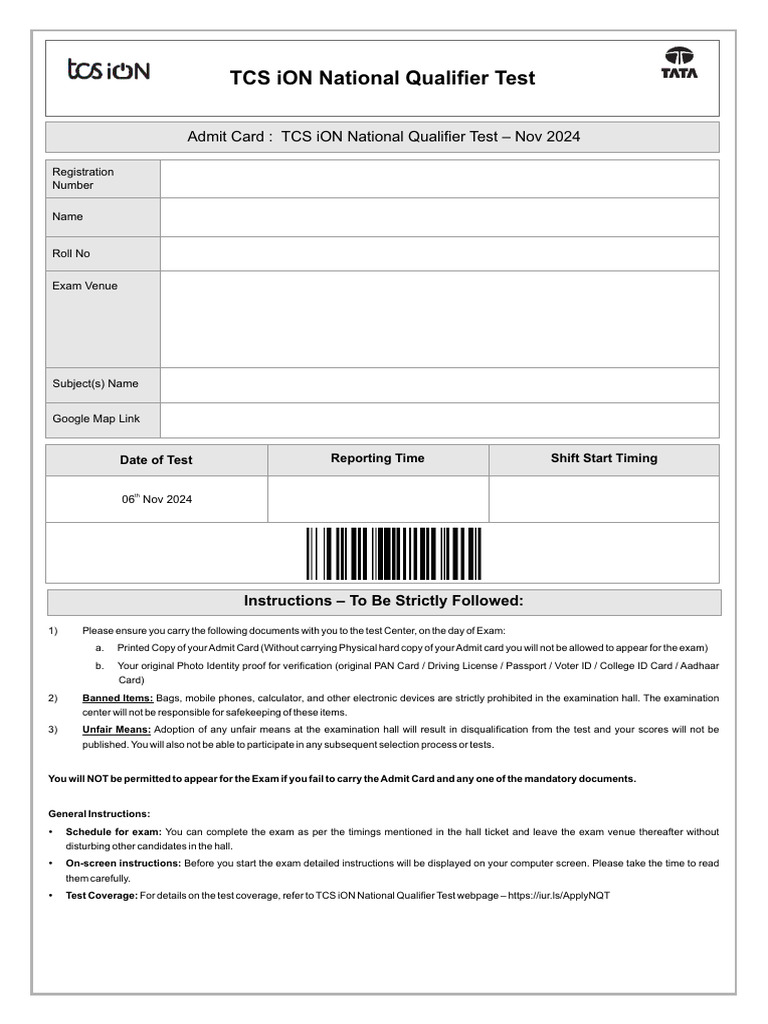 Admit Card Tcs Ion | PDF | Identity Document | Government And Personhood
