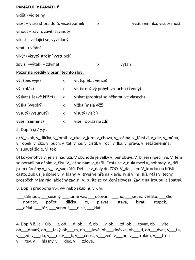 Cestina Vy, Vi, E, Je | PDF