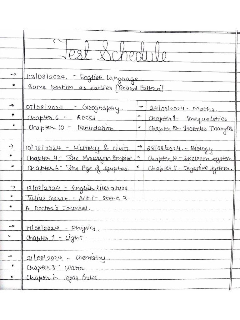 Test Schedule - August 2024 | PDF