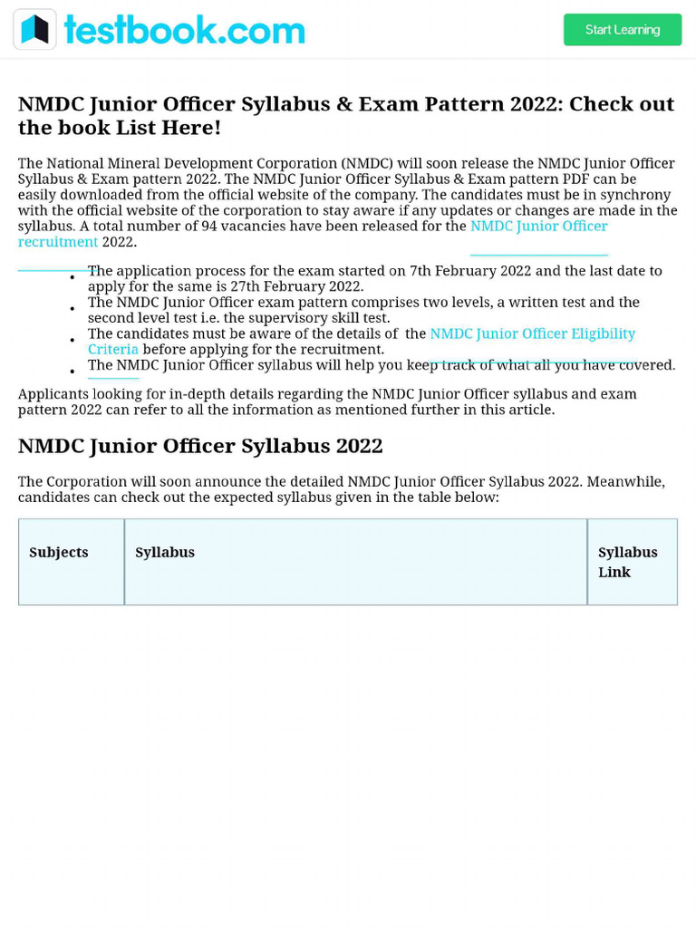 NMDC Junior Officer Syllabus & Exam Pattern 2022 - Check Out The Book List Here! | PDF