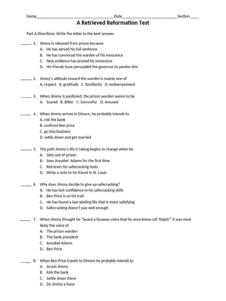 A Retrieved Reformation Test Questions | PDF