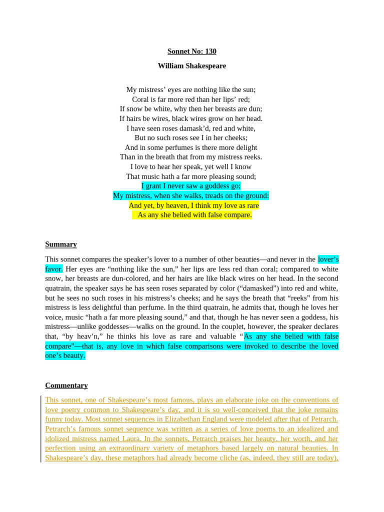 Sonnet-No-130 | PDF | British Poetry | Sonnets