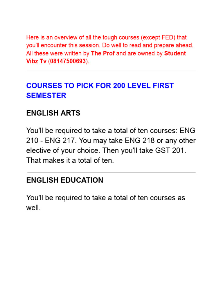 200 Level English Course Guide | PDF | Poetry | Genre