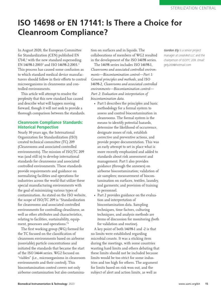 ISO 14698 or EN 17141 | PDF | International Organization For ...