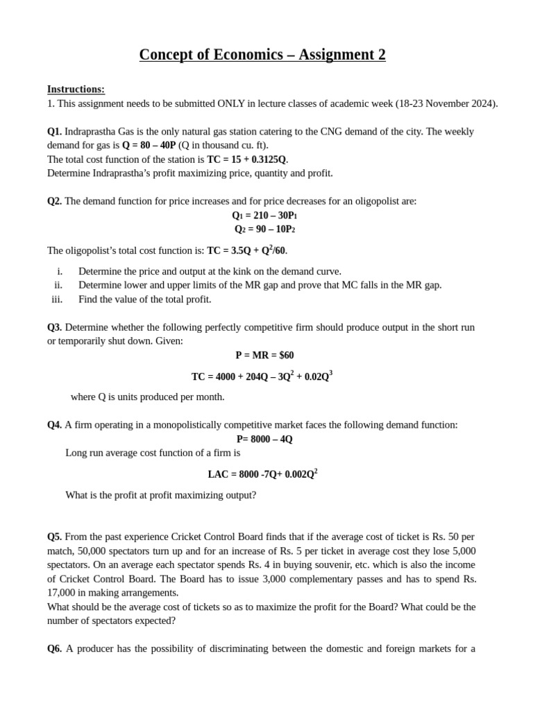 Assignment 2 (COE) | PDF | Profit (Economics) | Demand