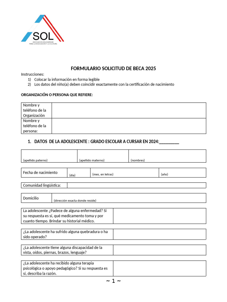 Formulario Beca 2025: Instrucciones y Datos | PDF | Ciencias sociales | Derecho
