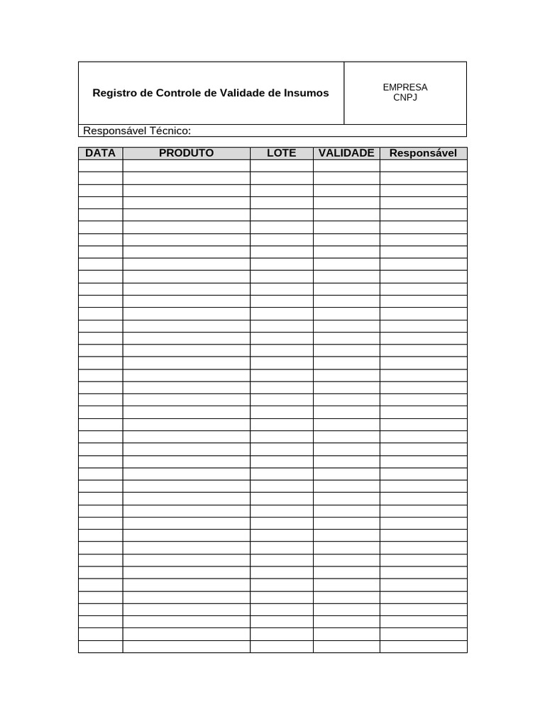 Registro de Controle de Validade Dos Insumos | PDF