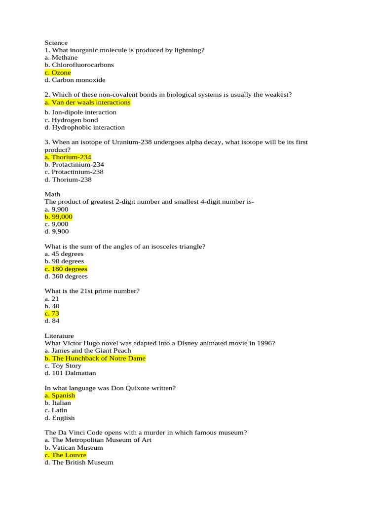 Quiz Bee | PDF | Science & Mathematics
