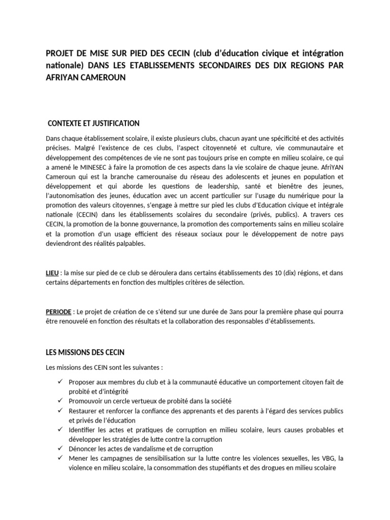 Création des CECIN dans les écoles secondaires | PDF | Médicaments | la ...
