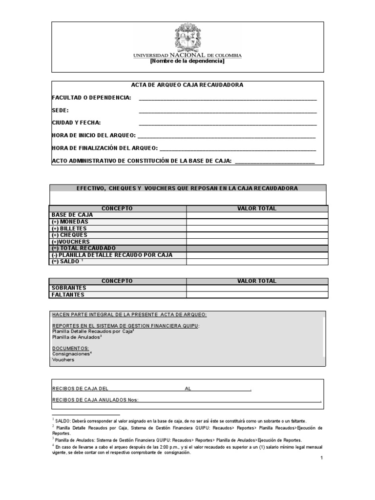 Acta Arqueo Caja Recaudadora | PDF | Negocios | Derecho