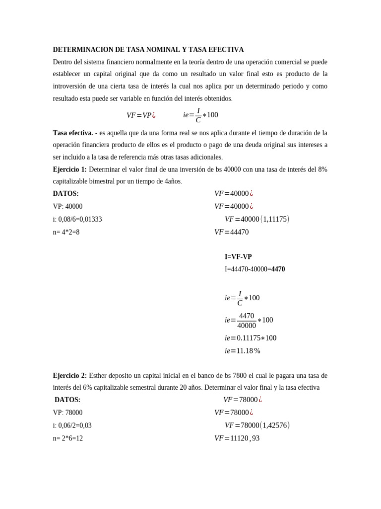 Determinacion de Tasa Nominal y Tasa Efectiva (Falta Arreglar Formato ...