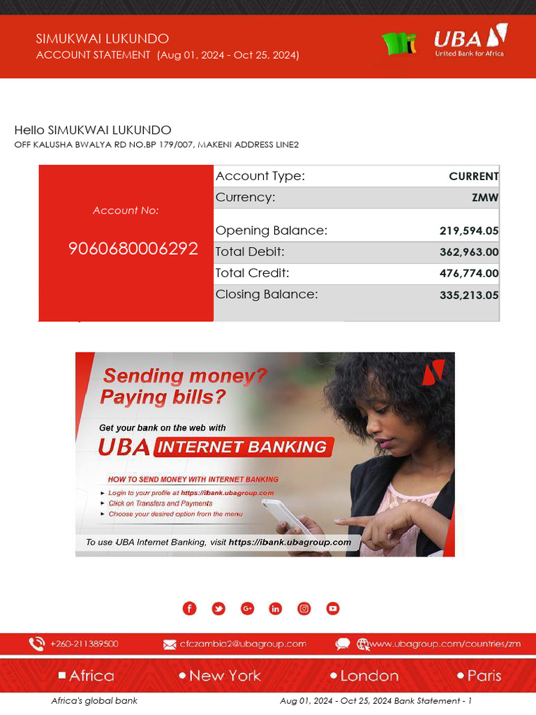 Uba Bank Statement Augu 2024 To Nov 2024 | PDF | Debits And Credits | Banking