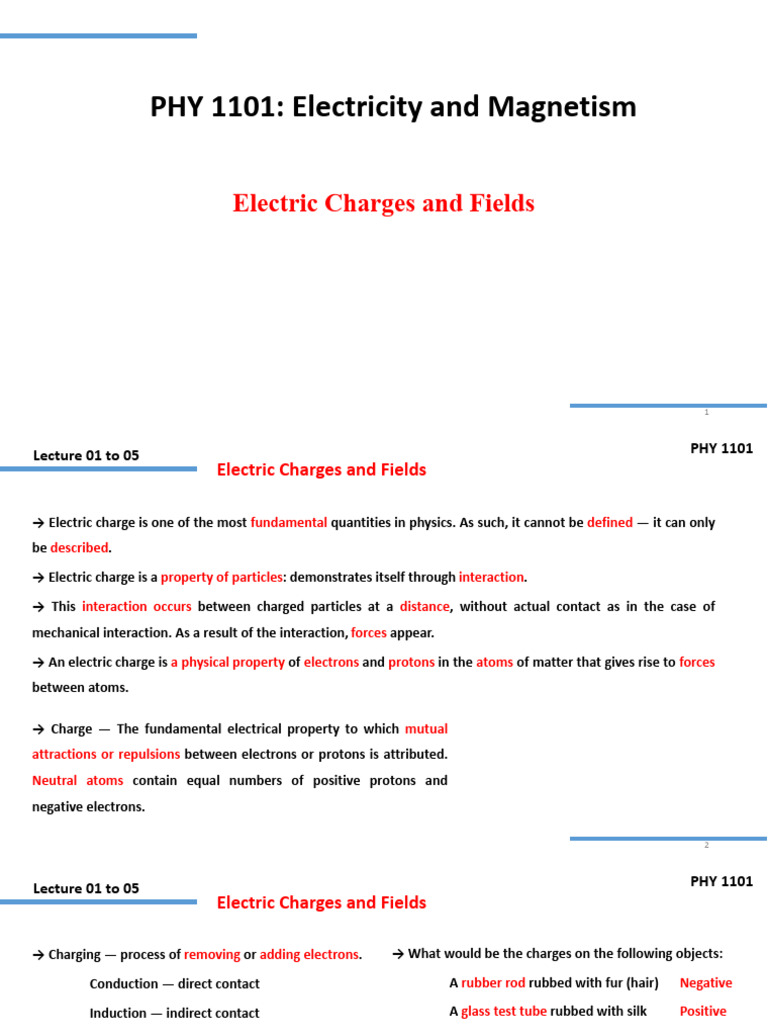 PHY 1101-Electric Charges and Fields | PDF | Electric Charge | Electron