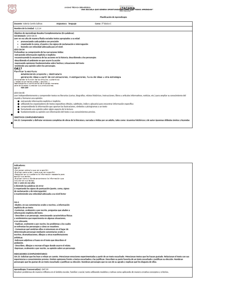 Planificación Lenguaje Sem 3 Octubre 3ro C | PDF | Información | Infografia
