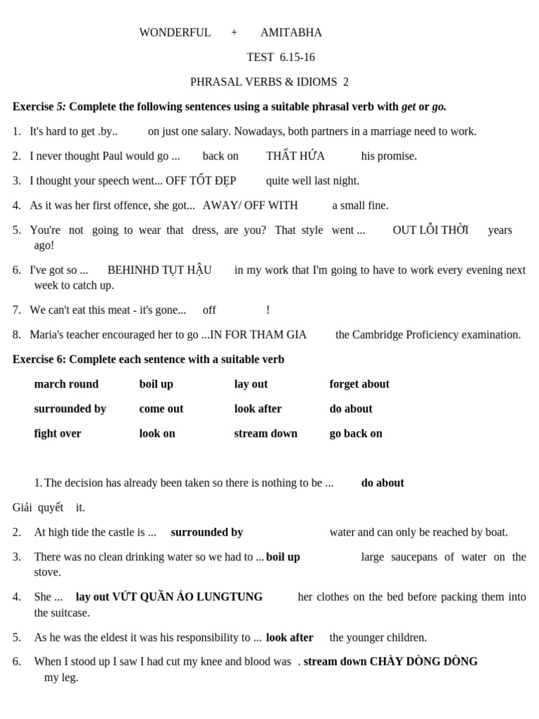 Phrasal Verbs and Idioms Practice | PDF