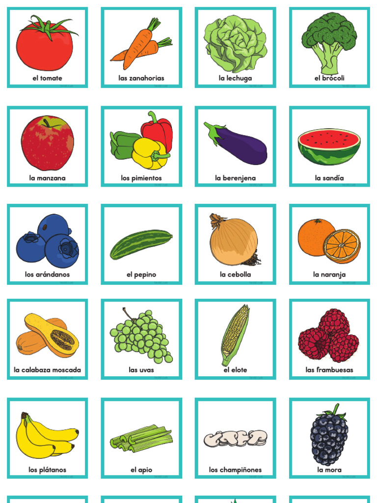 Color Cards Clasificar - Frutas y Verduras | PDF